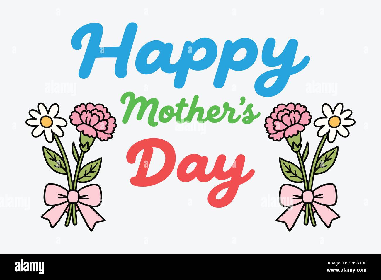 vibrant vector mothers day card with carnation and daisy bouquets and ...