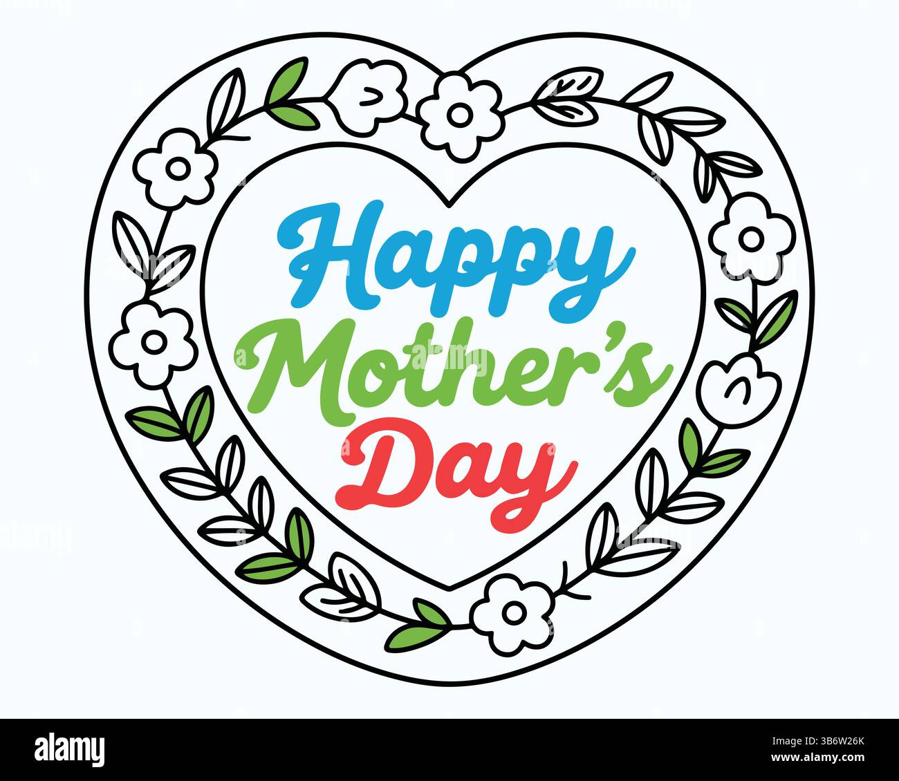 charming mothers day vector greeting with heart and flower border Stock ...