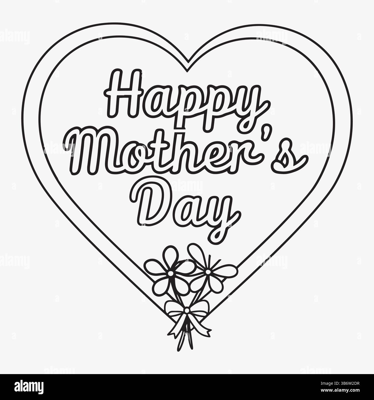 elegant mother’s day card design with concentric heart frame and floral bouquet for coloring ...