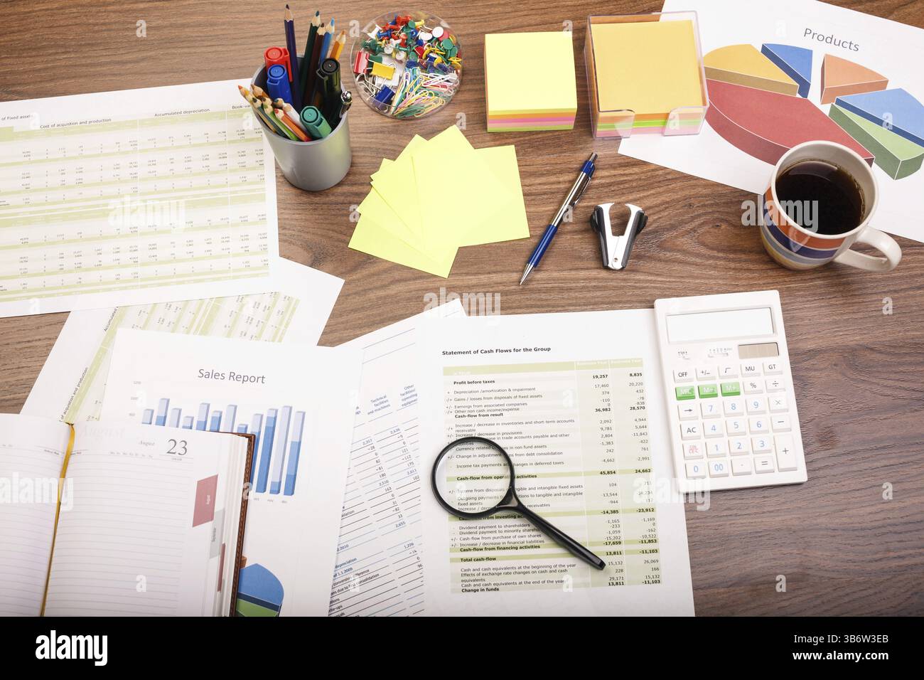 Office table. Desk office financial accounting graphs analysis Stock ...