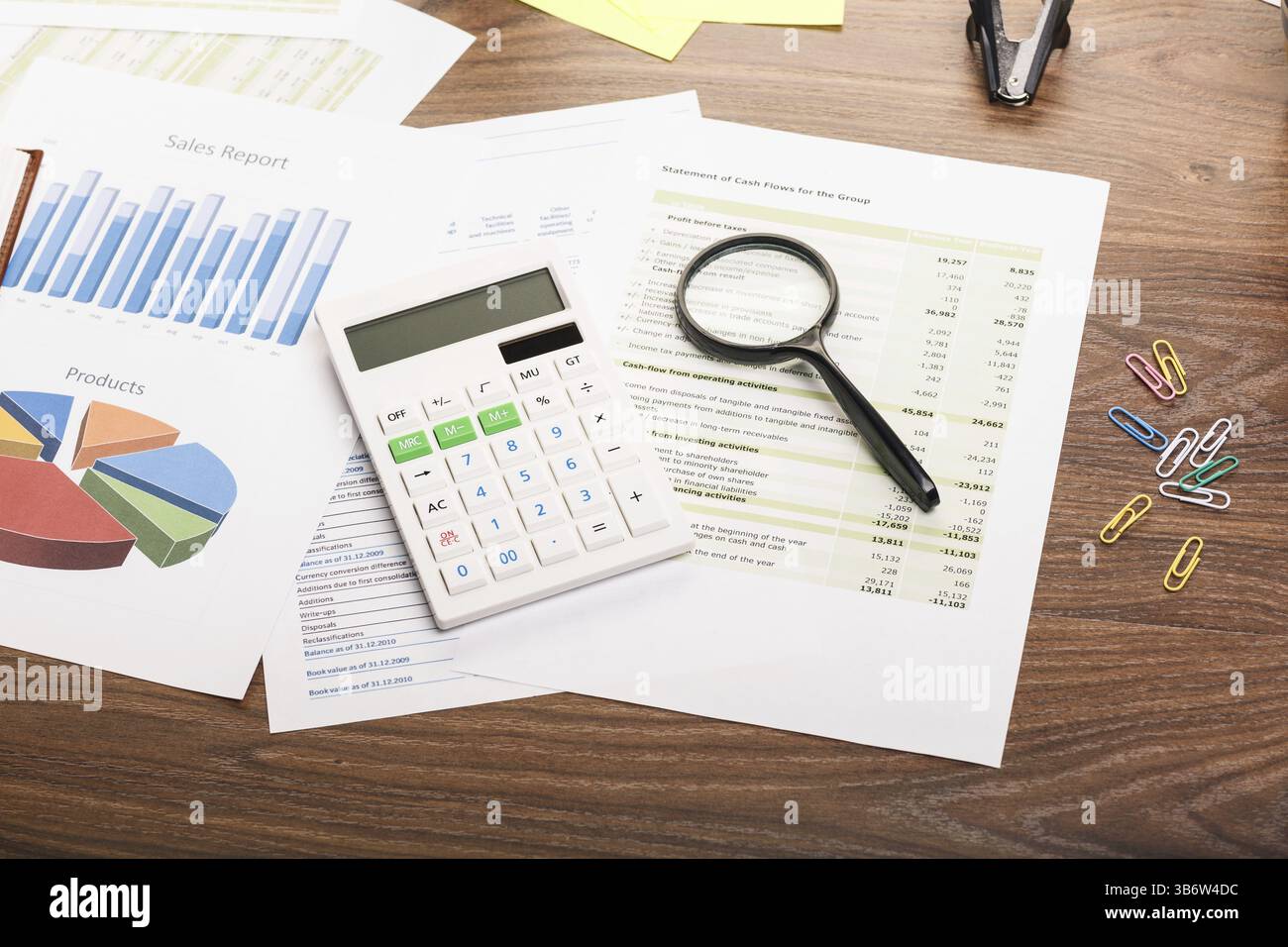 Office table. Desk office financial accounting graphs analysis Stock ...