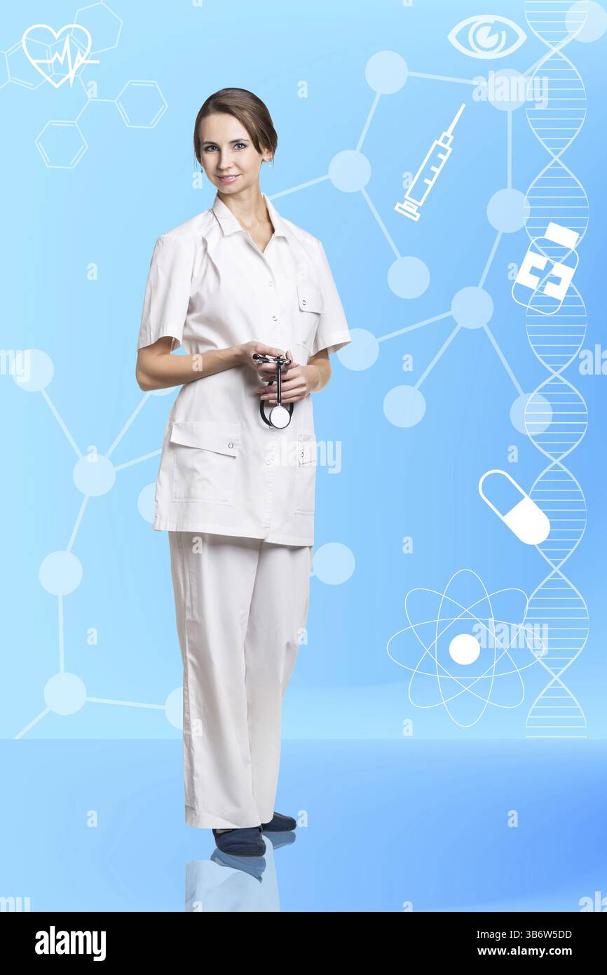 Doctor woman crossed her arms over her chest, one hand holding a ...