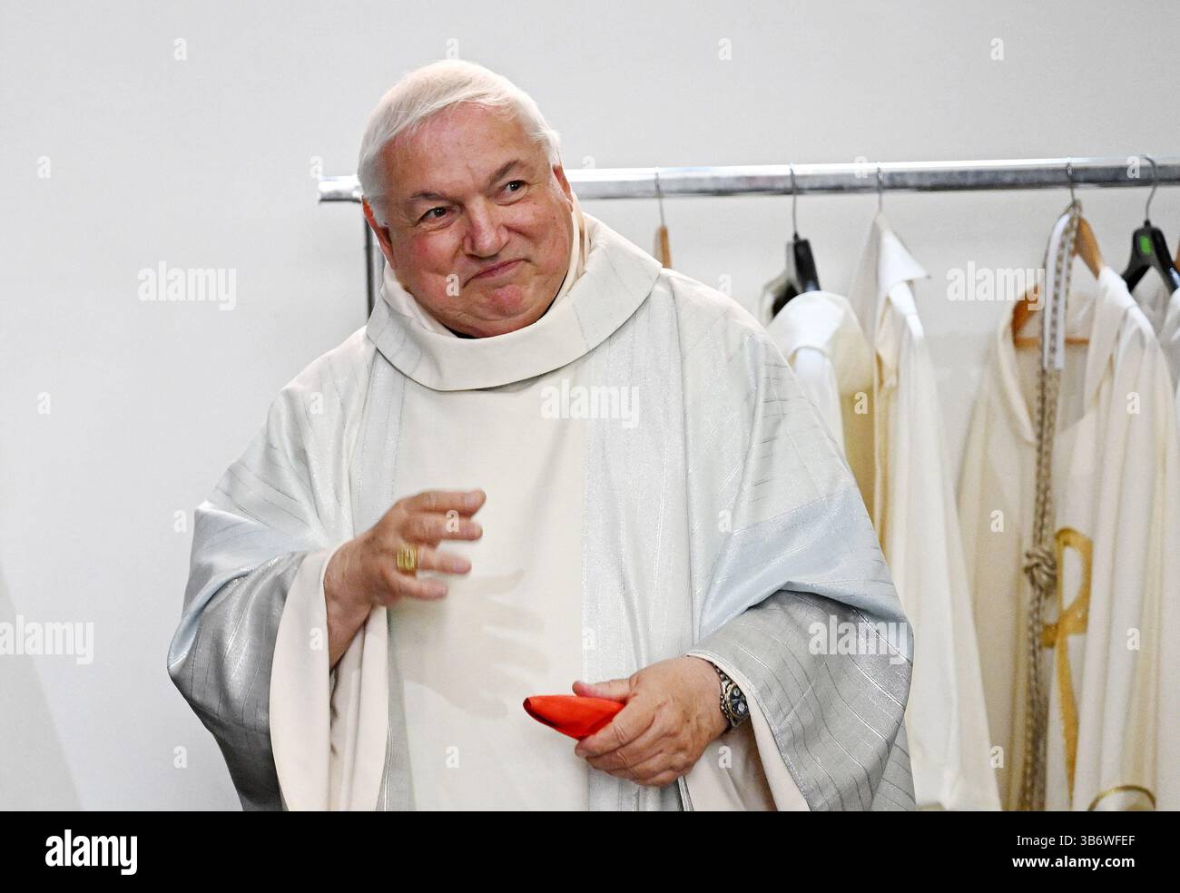French Cardinal ‘papabile’ Jean-Marc Aveline prepares in the sacristy before celebrating a mass ...
