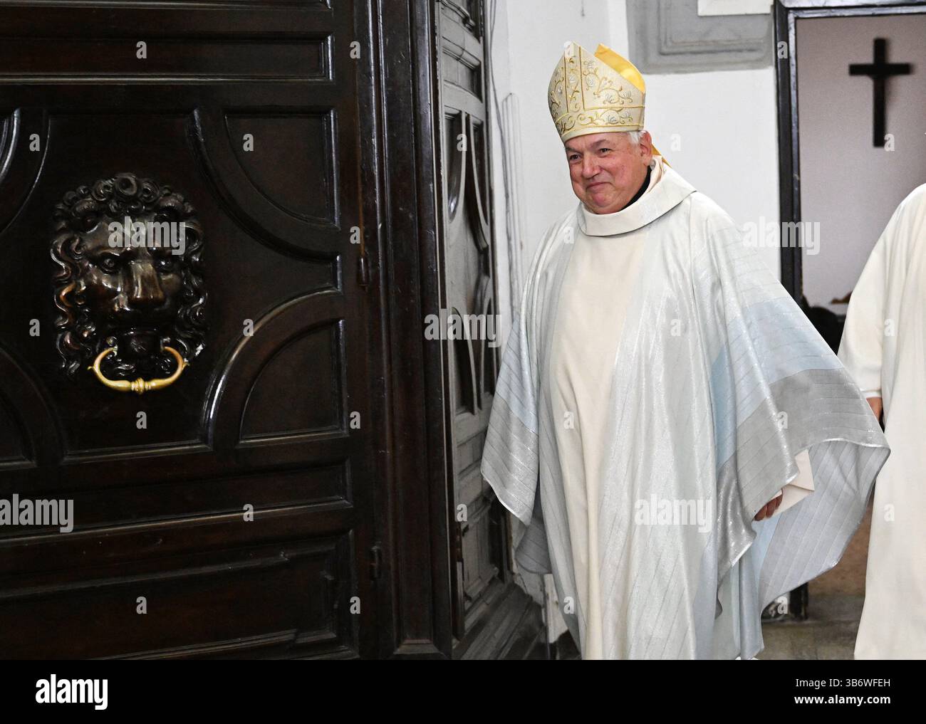 French Cardinal ‘papabile’ Jean-Marc Aveline prepares in the sacristy before celebrating a mass ...