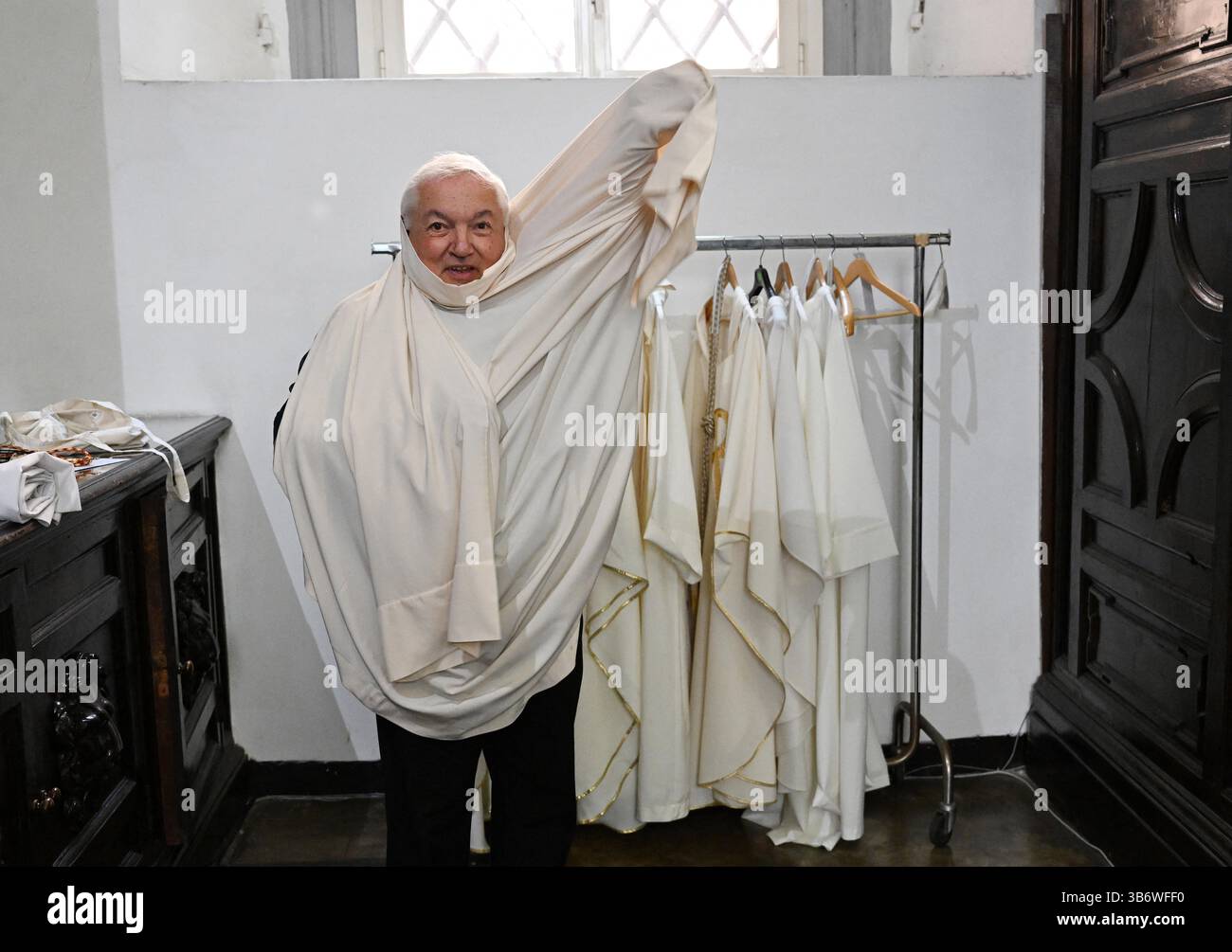 French Cardinal ‘papabile’ Jean-Marc Aveline prepares in the sacristy ...