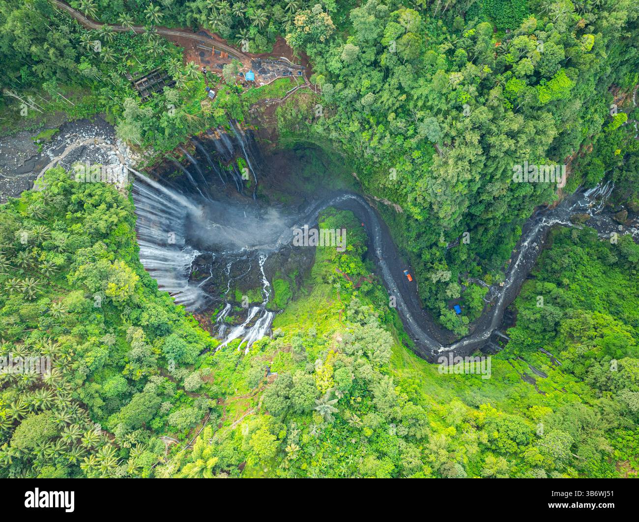 Aerial view Tumpak Sewu Waterfall The most beautiful in Indonesia. The ...