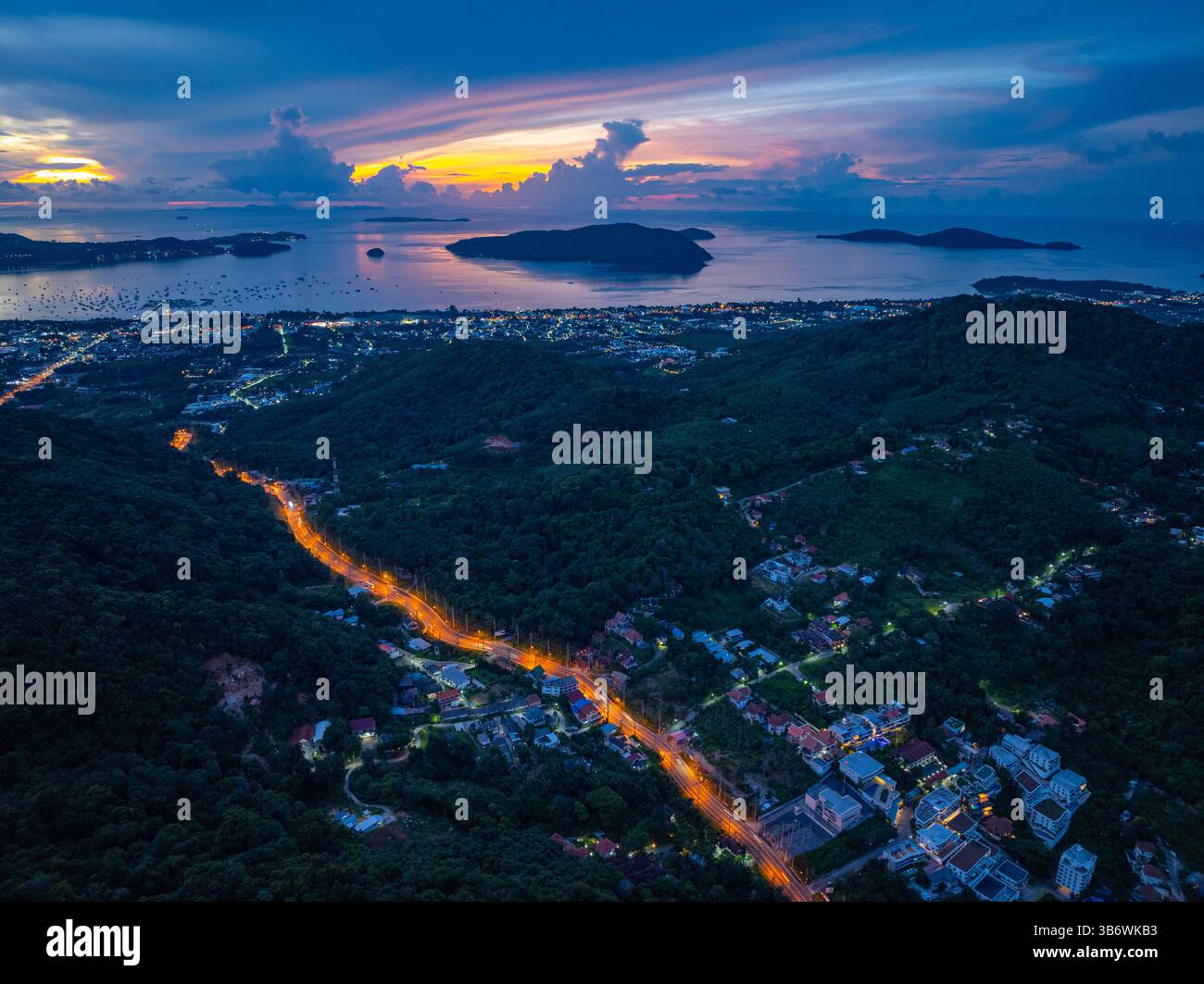 aerial view Horizon panorama mountain and dramatic twilight sky and ...