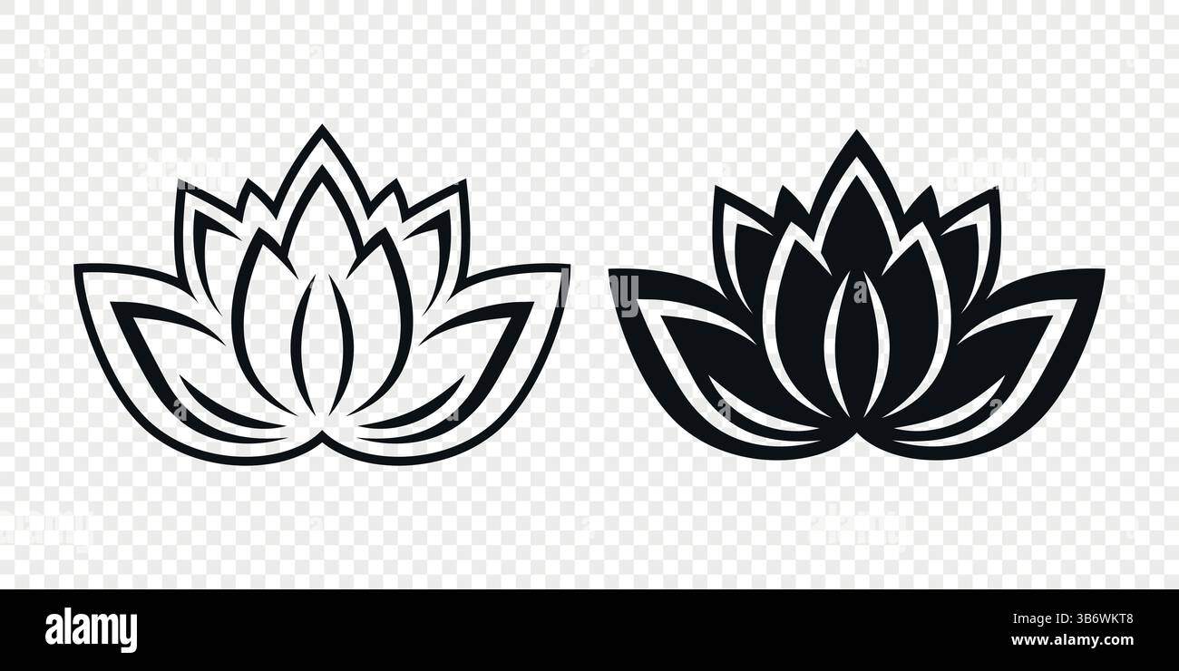Flat Single Color Vector Lotus Flower Icon Set. Monochrome Floral ...