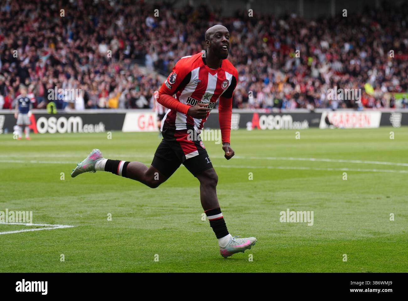Brentford's Yoane Wissa celebrates scoring their side's fourth goal of ...