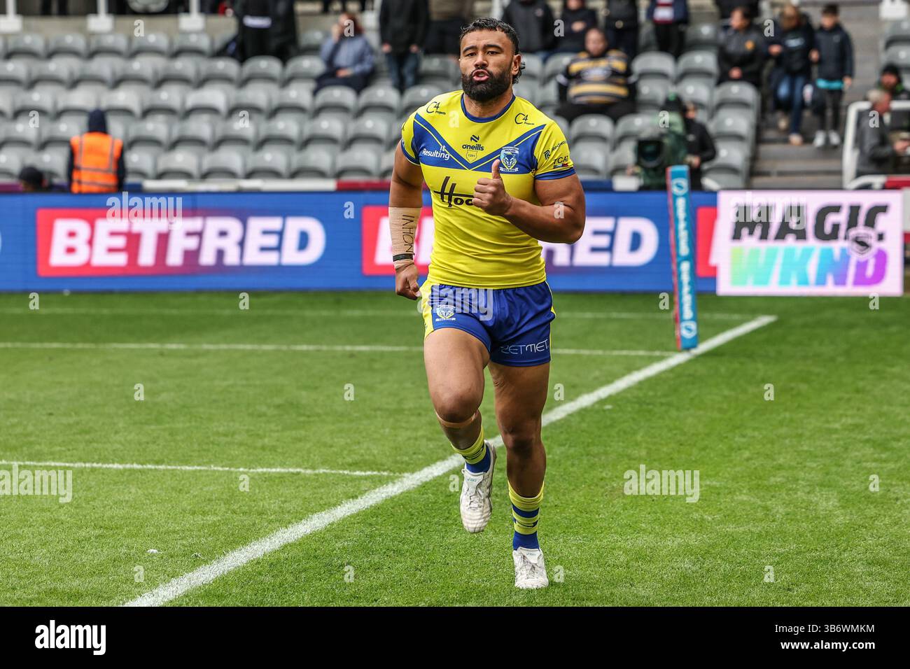 Newcastle, UK. 04th May, 2025. Liam Byrne of Wigan Warriors during the ...