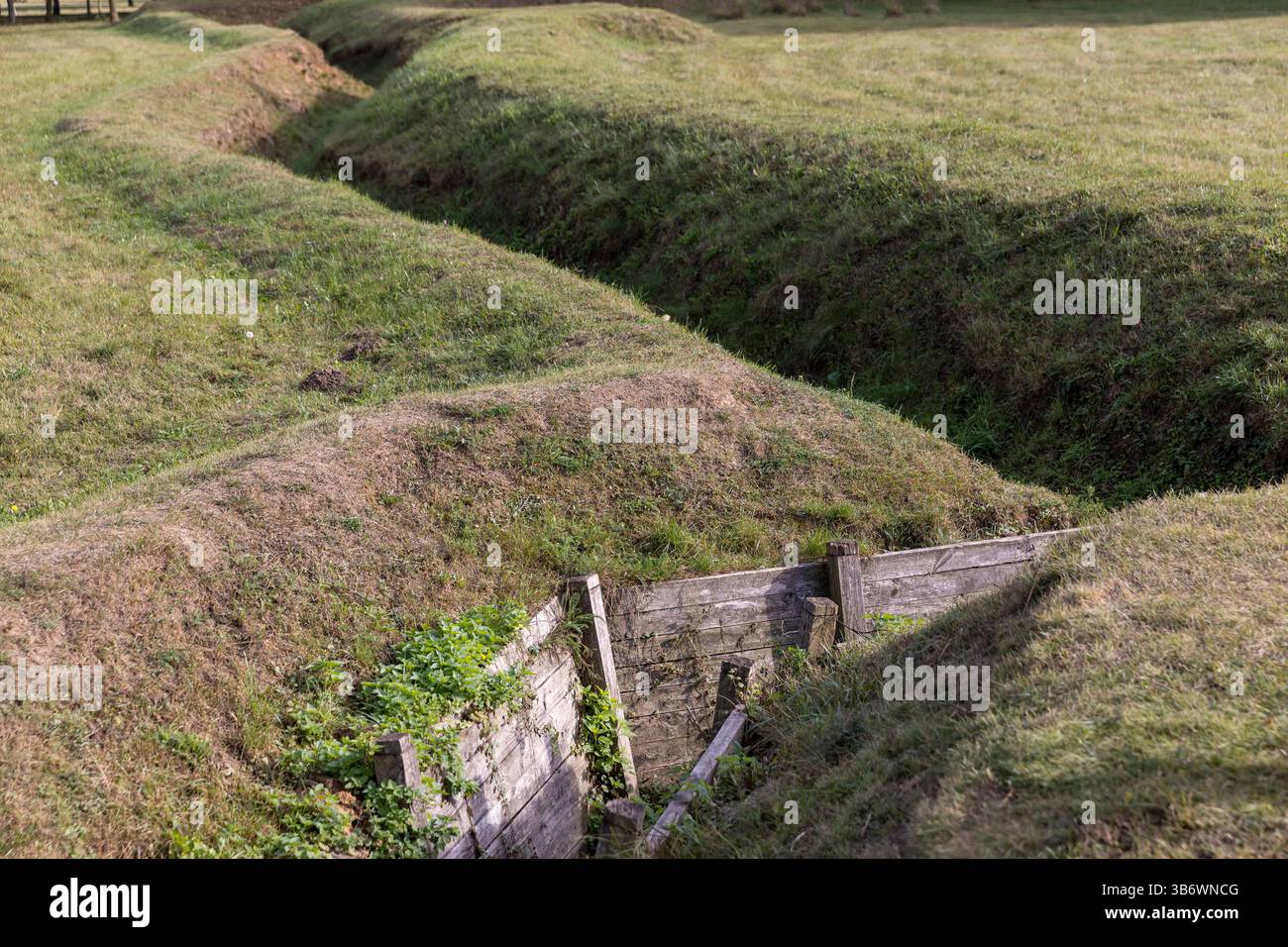 an old abandoned military trench used for defensive actions, a trench ...