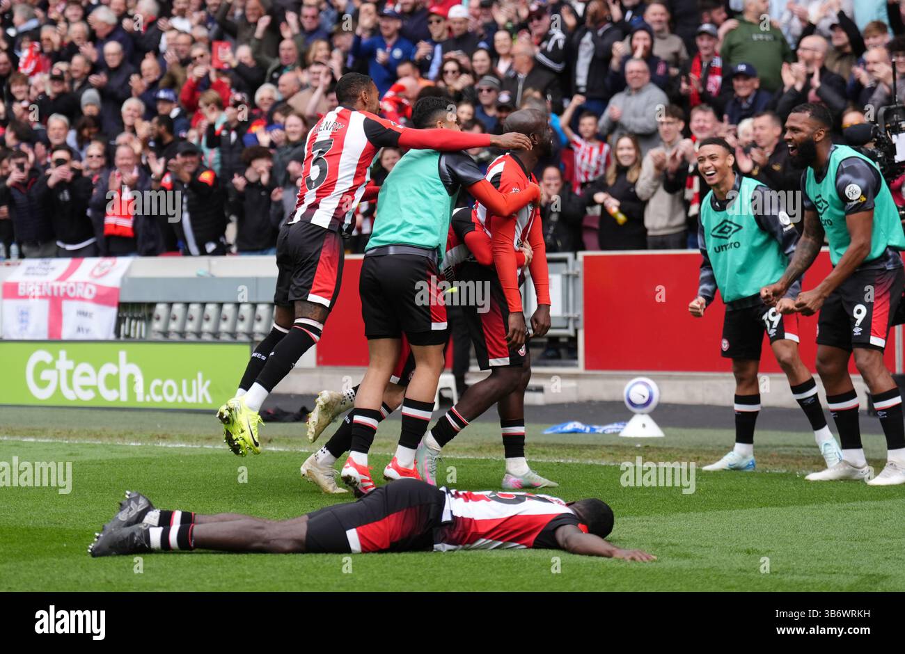 Brentford's Yoane Wissa celebrates scoring their side's fourth goal of ...