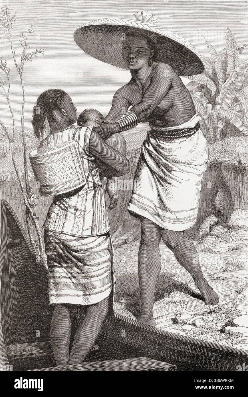 Native Dayak, aka Dajak, Dyak or Dayuh women, Borneo, Indonesia,19th ...