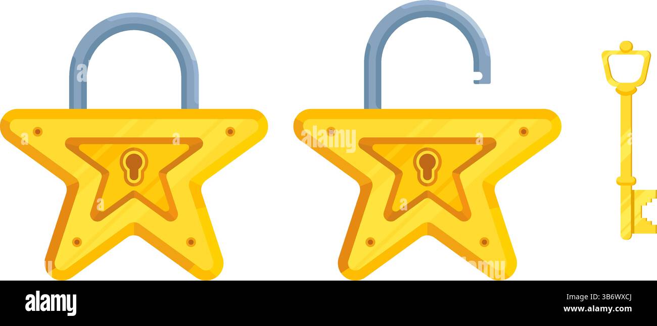 Illustration of detailed star shaped locks with open and closed lock ...