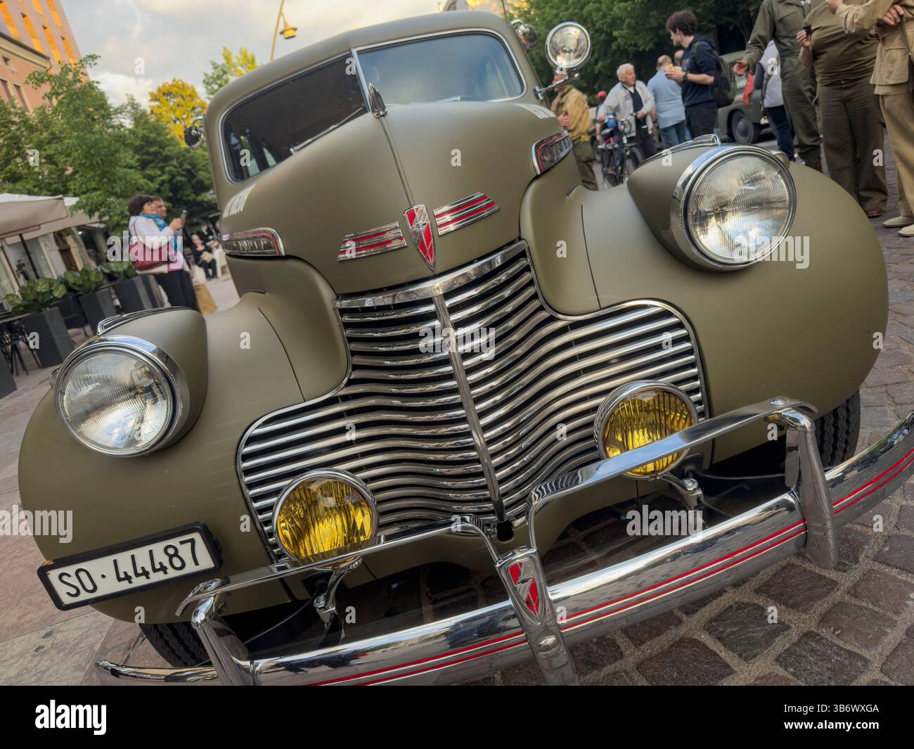 Rome, italy 4 may 2025: classic chevrolet master deluxe with a military ...