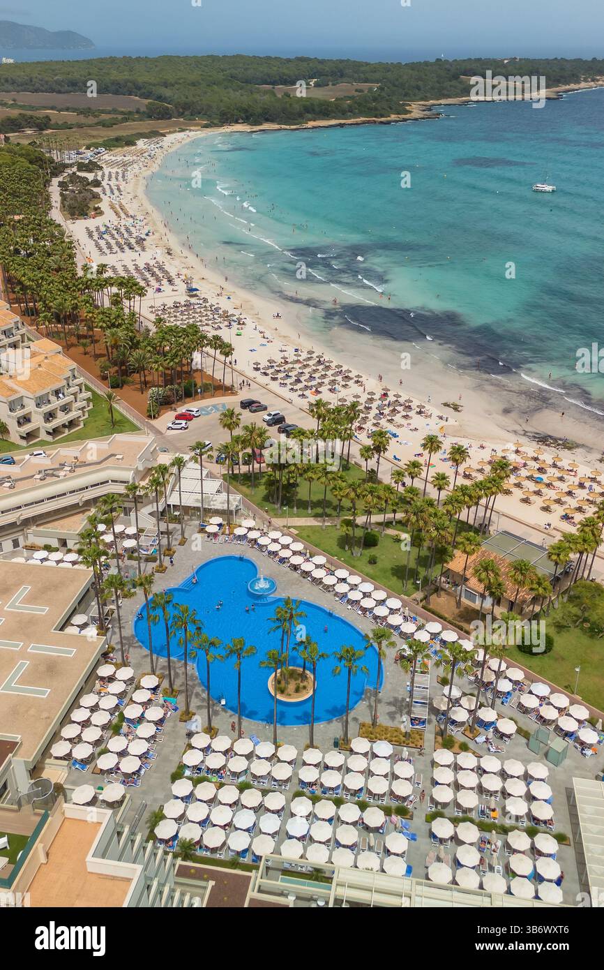 Aerial view of Platja de sa Coma beach in Mallorca, Balearic Islands ...