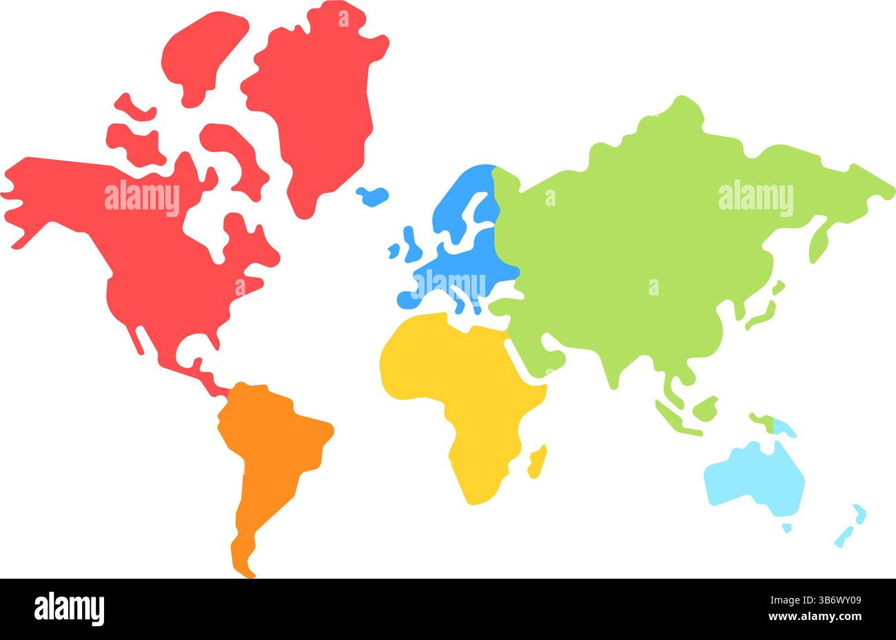 Simplified vector illustration of world map with continents. World map ...