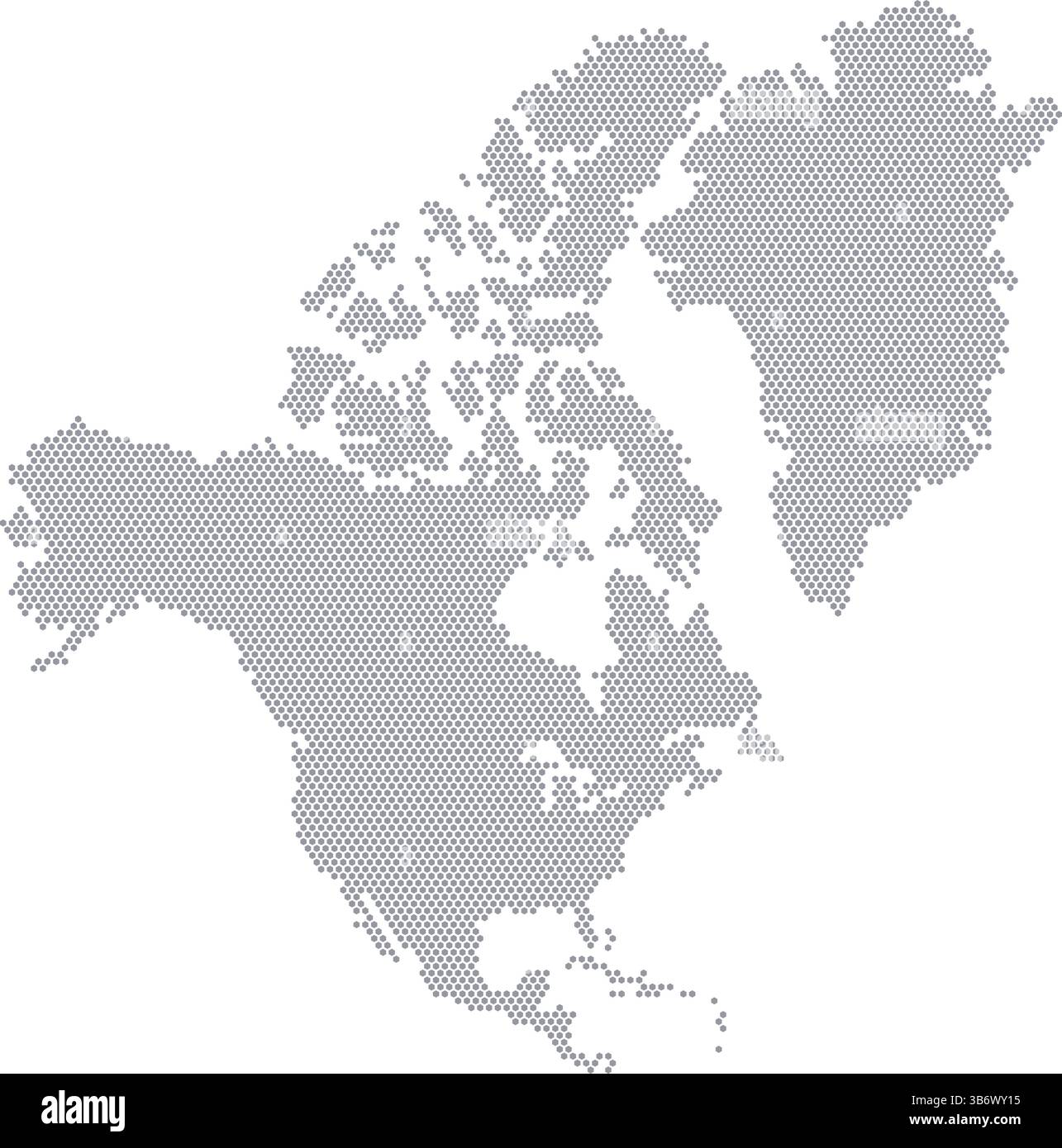 Stylized map of the continent North America consisting of hexagons. A ...