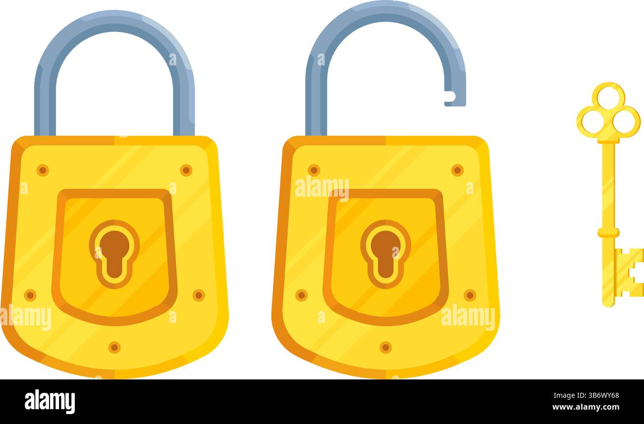 Illustration of detailed locks with open and closed lock and key. Set ...