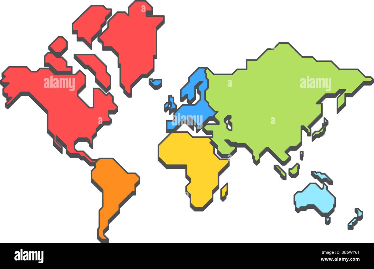 Simplified vector illustration of isometric world map with continents ...