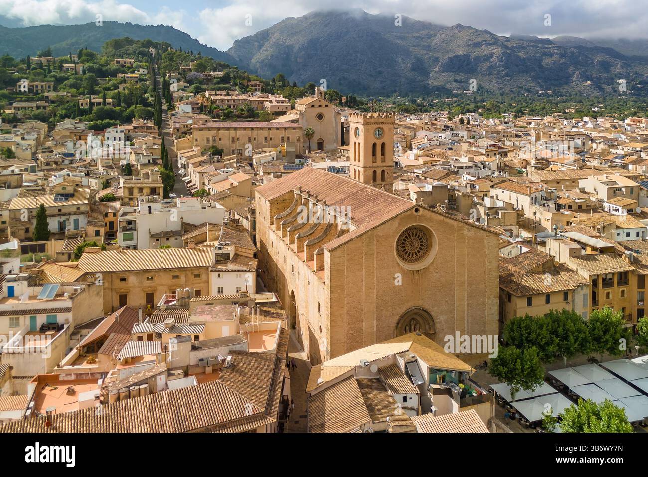 Aerial view of the picturesque town of Pollensa in Mallorca, Spain ...