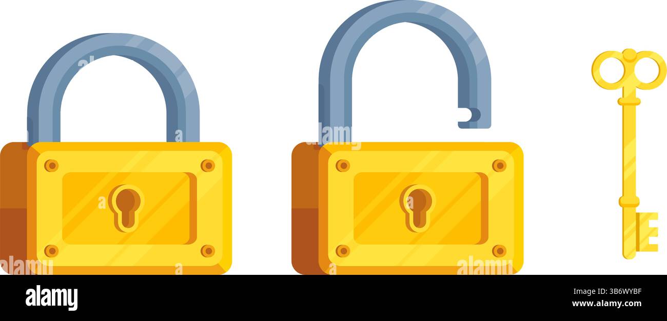 Illustration of detailed locks with open and closed lock and key. Set ...