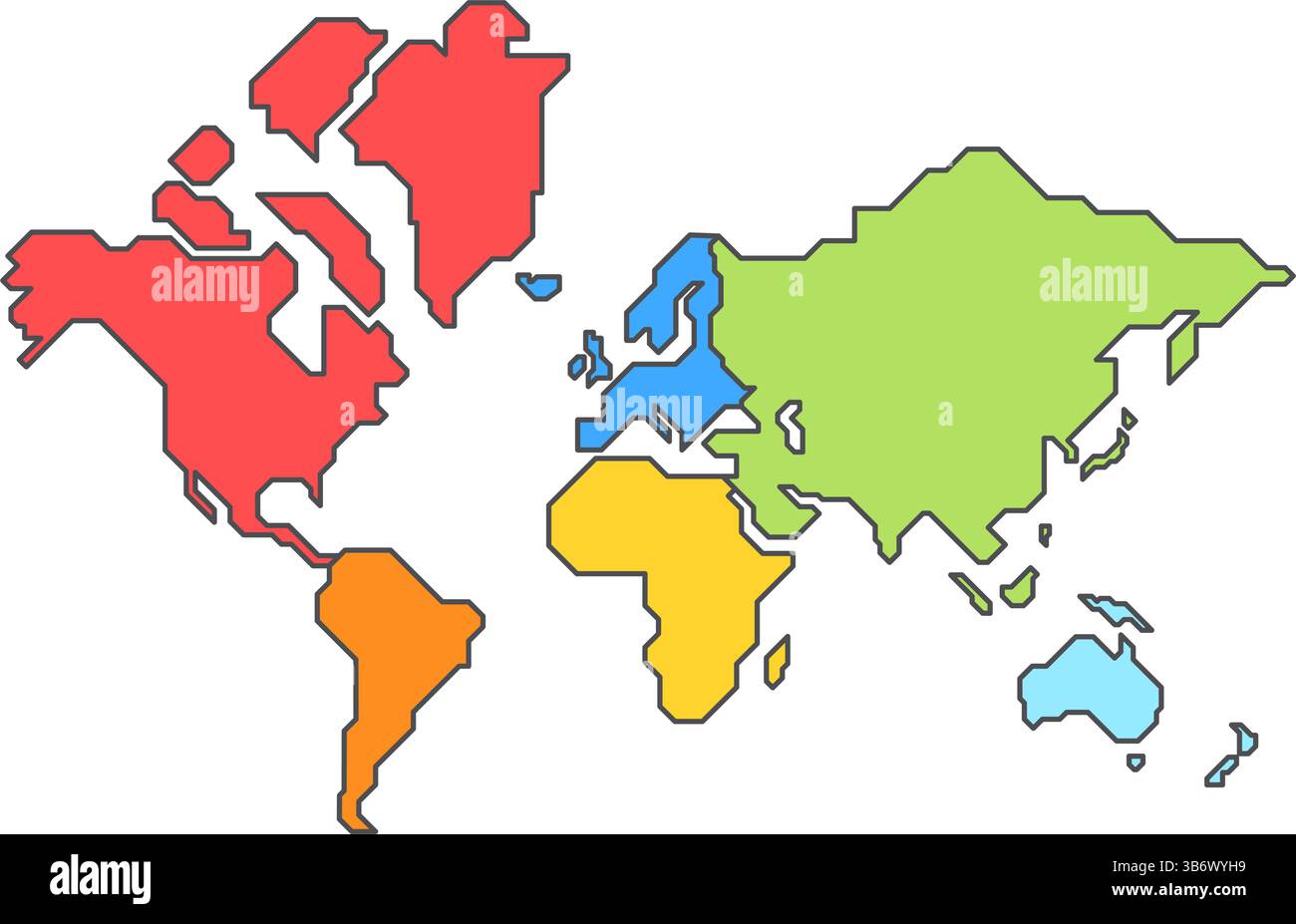Simplified vector illustration of world map with continents. World map ...