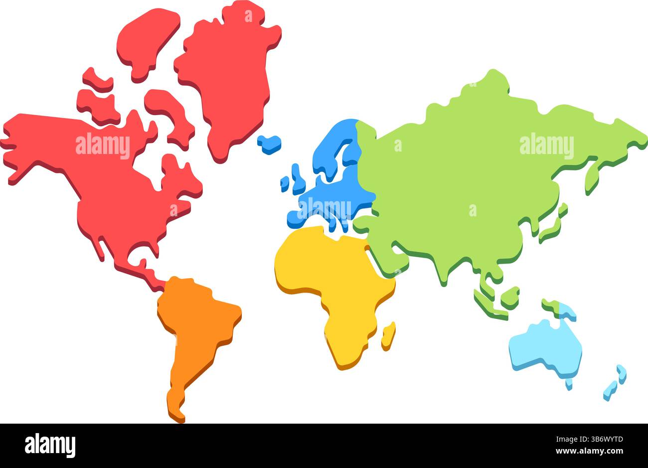 Simplified vector illustration of isometric world map with continents ...