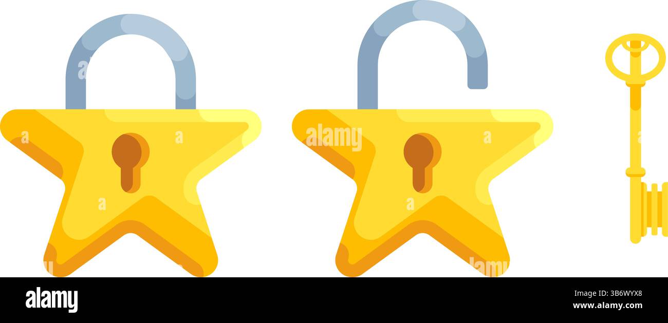 Illustration of detailed star shaped locks with open and closed lock ...