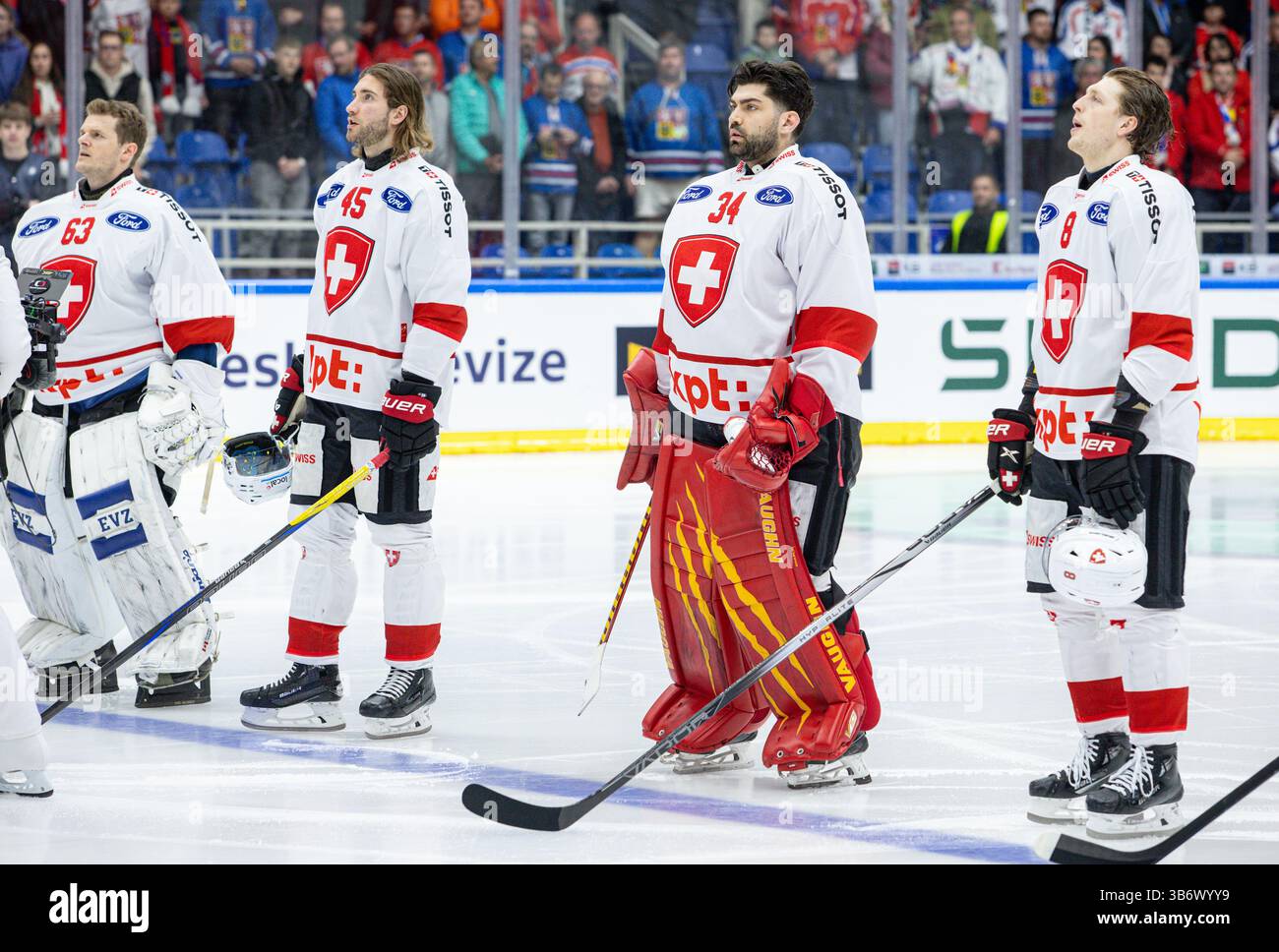 L-R goalkeeper Leonardo Genoni, Michael Fora, goalkeeper Stephane ...