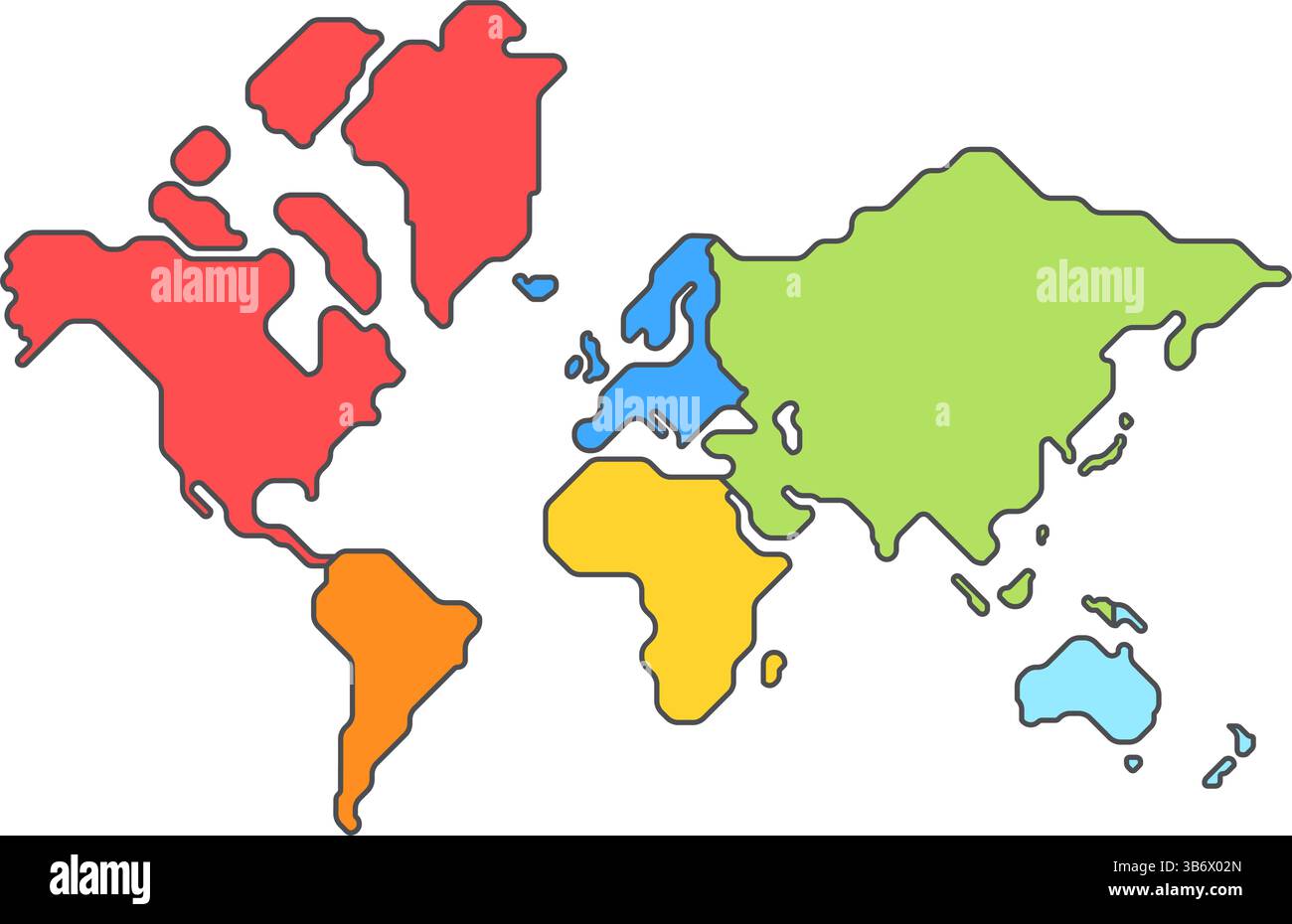 Simplified vector illustration of world map with continents. World map ...