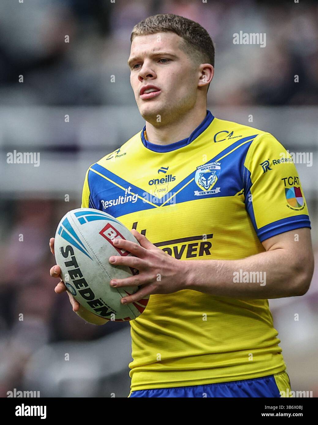 Newcastle, UK. 04th May, 2025. Jake Thewlis of Warrington Wolves during ...