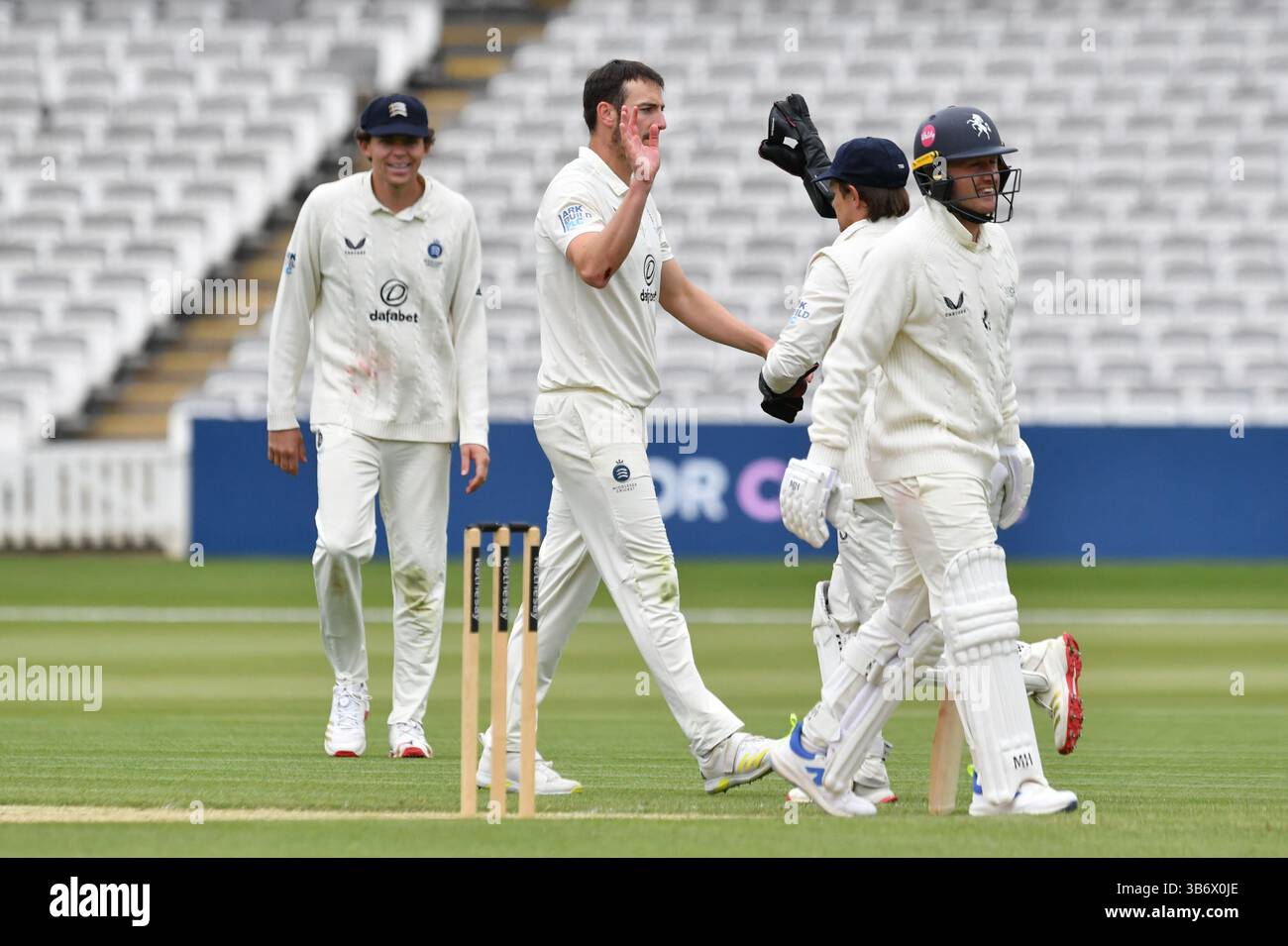 London, England. 4th May 2025. Toby Roland-Jones celebrates taking the ...