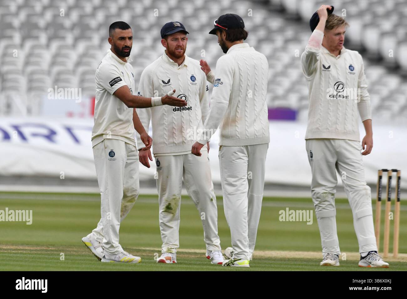 London, England. 4th May 2025. Zafar Gohar celebrates taking the wicket ...
