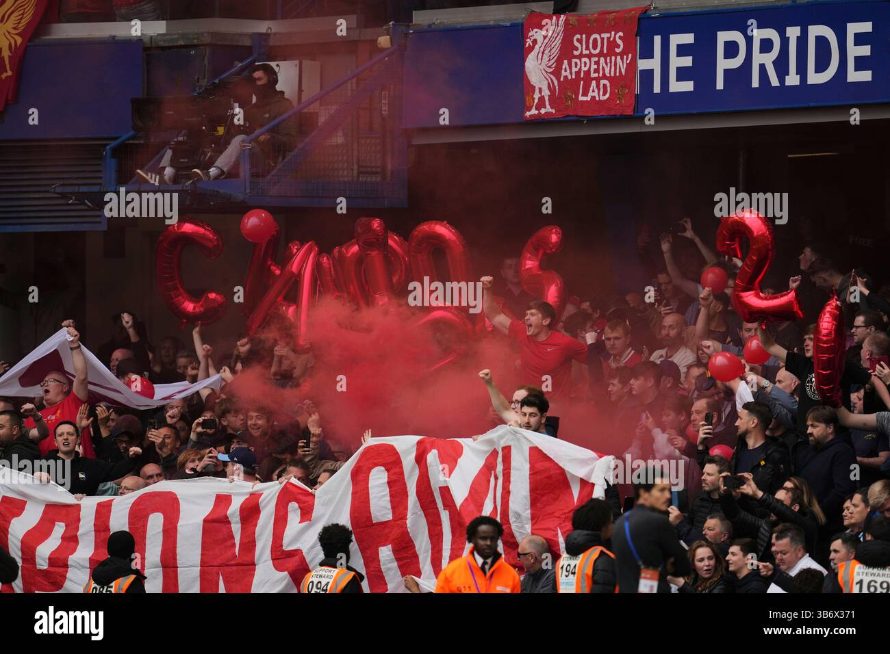 Liverpool fans cheer for their team prior to the English Premier League ...
