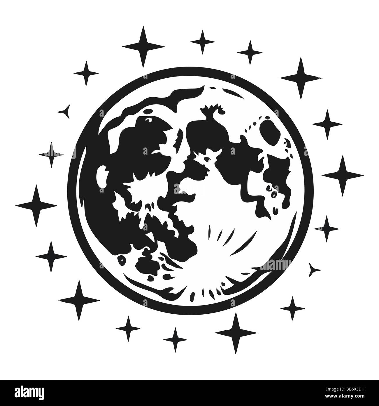 Stylized Moon Illustration with Surrounding Stars Stock Vector Image ...