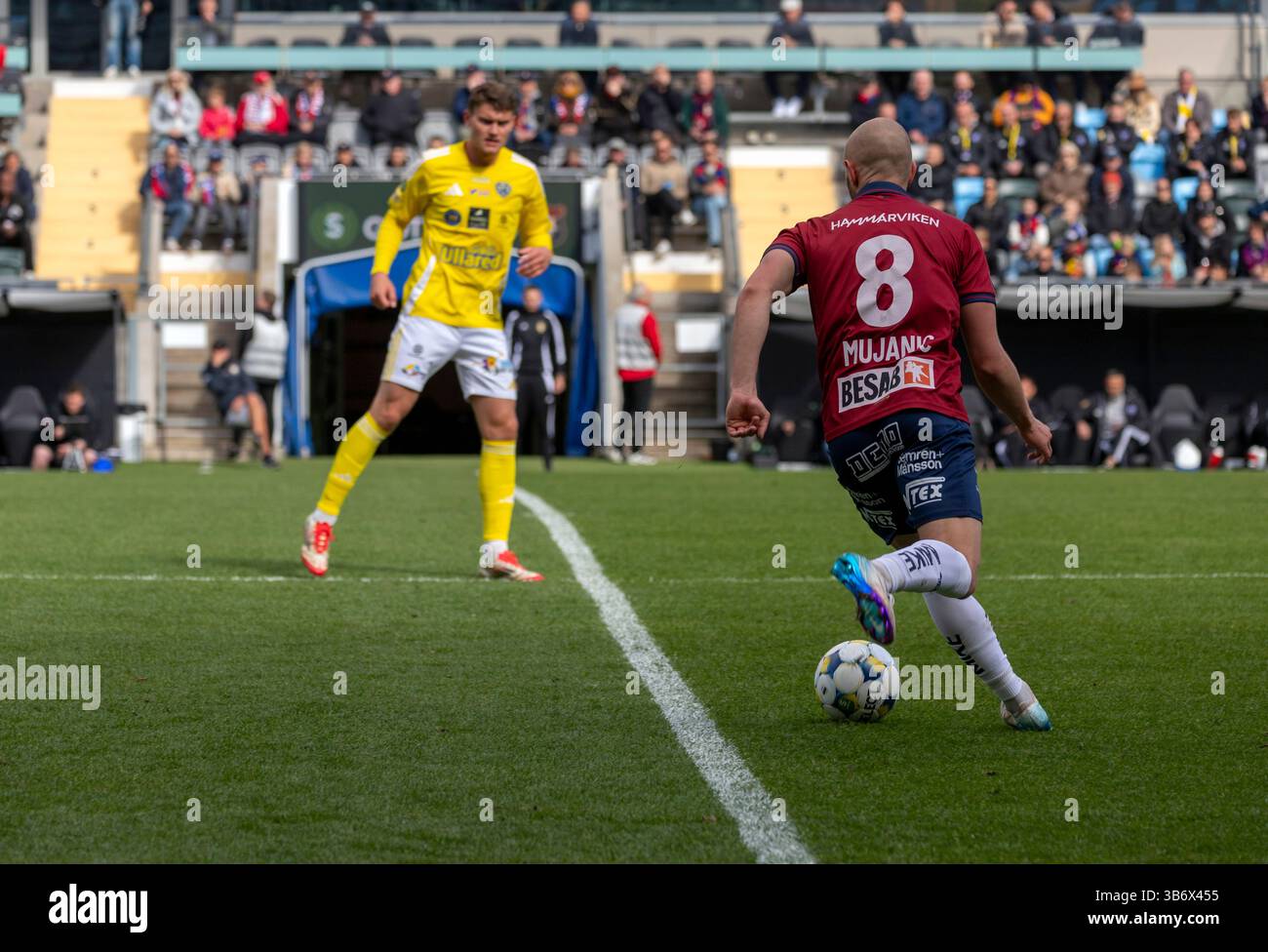 Gothenburg, Sweden. 4th May 2025. Amel Mujanić (8) with the ball for Örgryte IS in second half ...