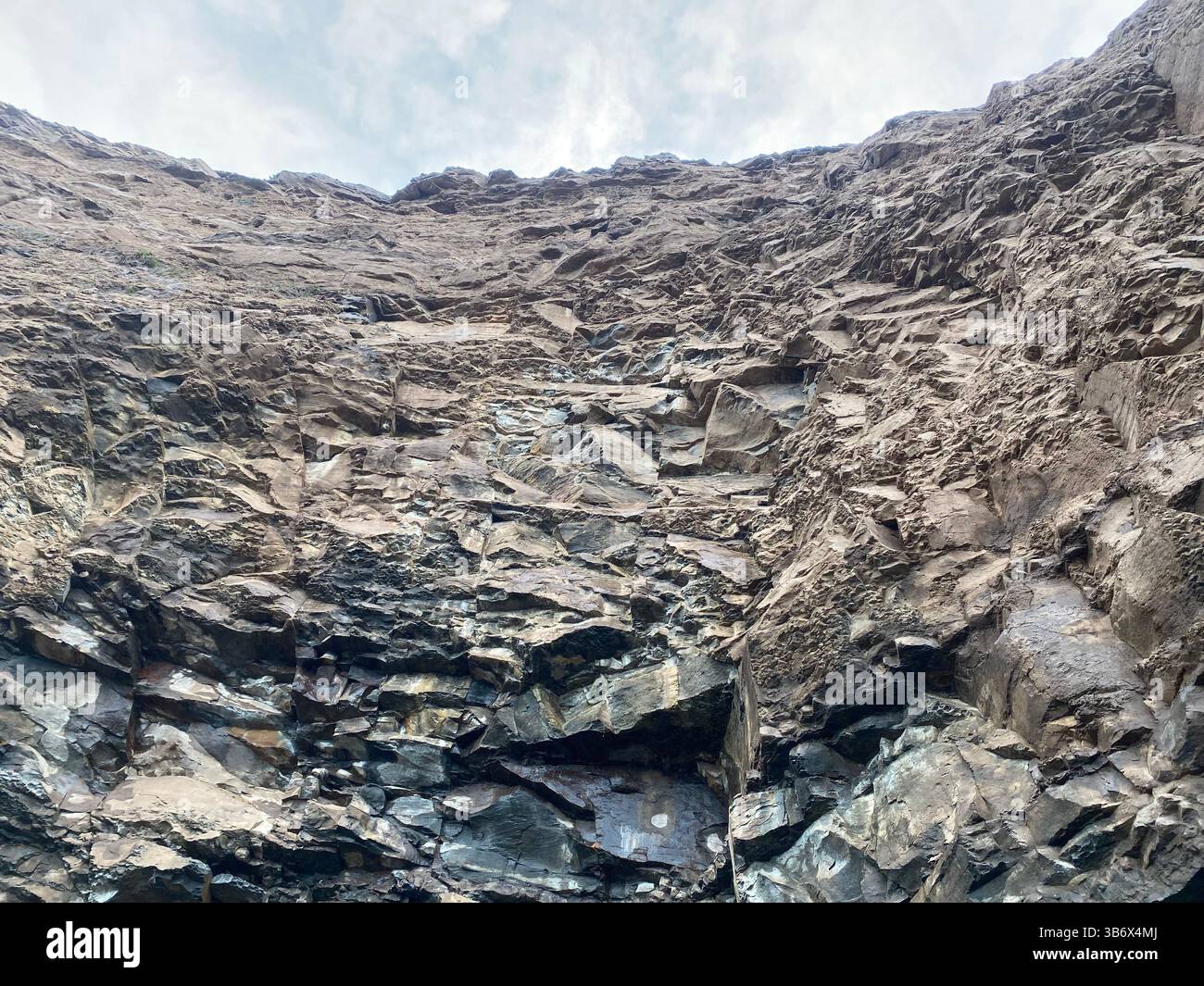 Low-angle view of a cliff face at Saltburn Beach, North Yorkshire ...