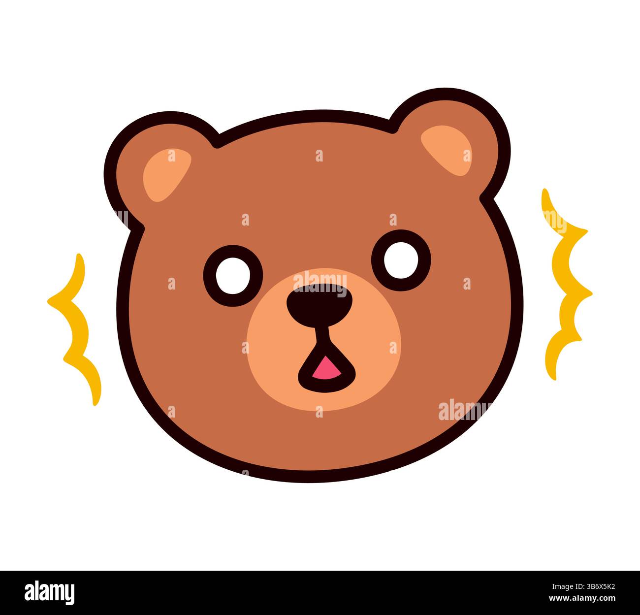 Cute cartoon shocked bear face drawing. Funny character with stunned expression, simple hand ...