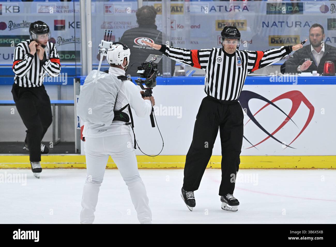 A referee signals disallowed goal during the Czech Hockey Games, part ...