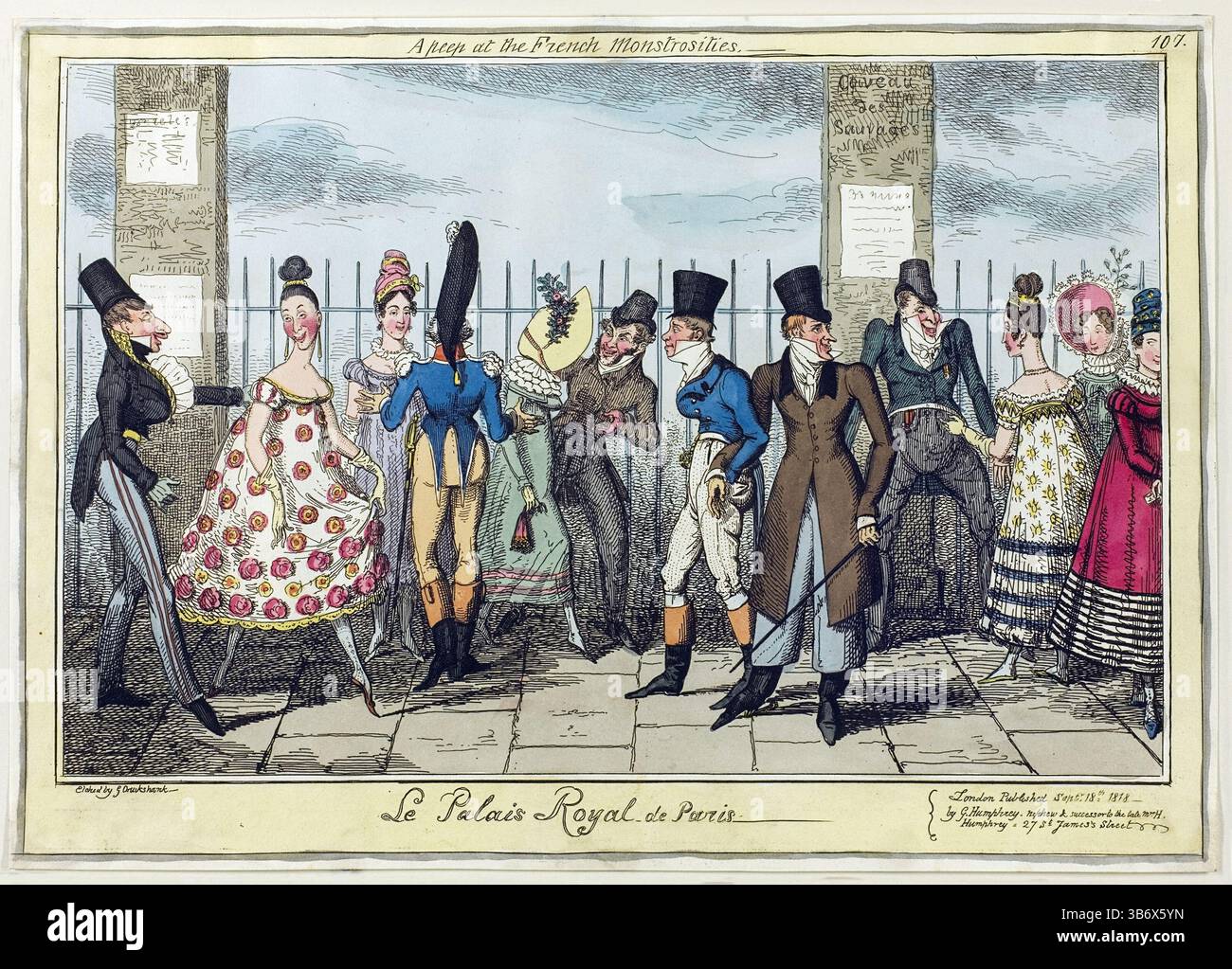 hand coloured etching Le Palais Royal - de Paris 1818, by George ...