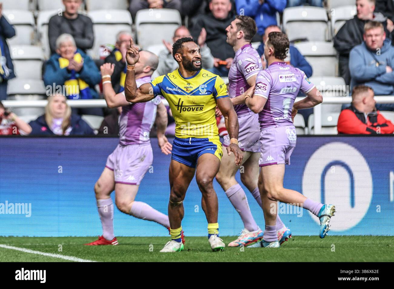Newcastle, UK. 04th May, 2025. Jake Wardle of Wigan Warriors celebrates ...