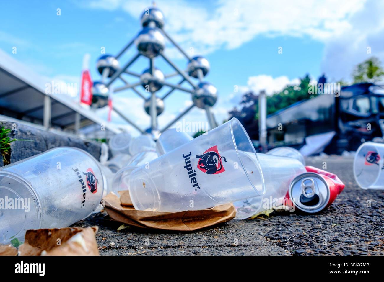 Empty beer cups pictured outside the stadium, before the final of the ...
