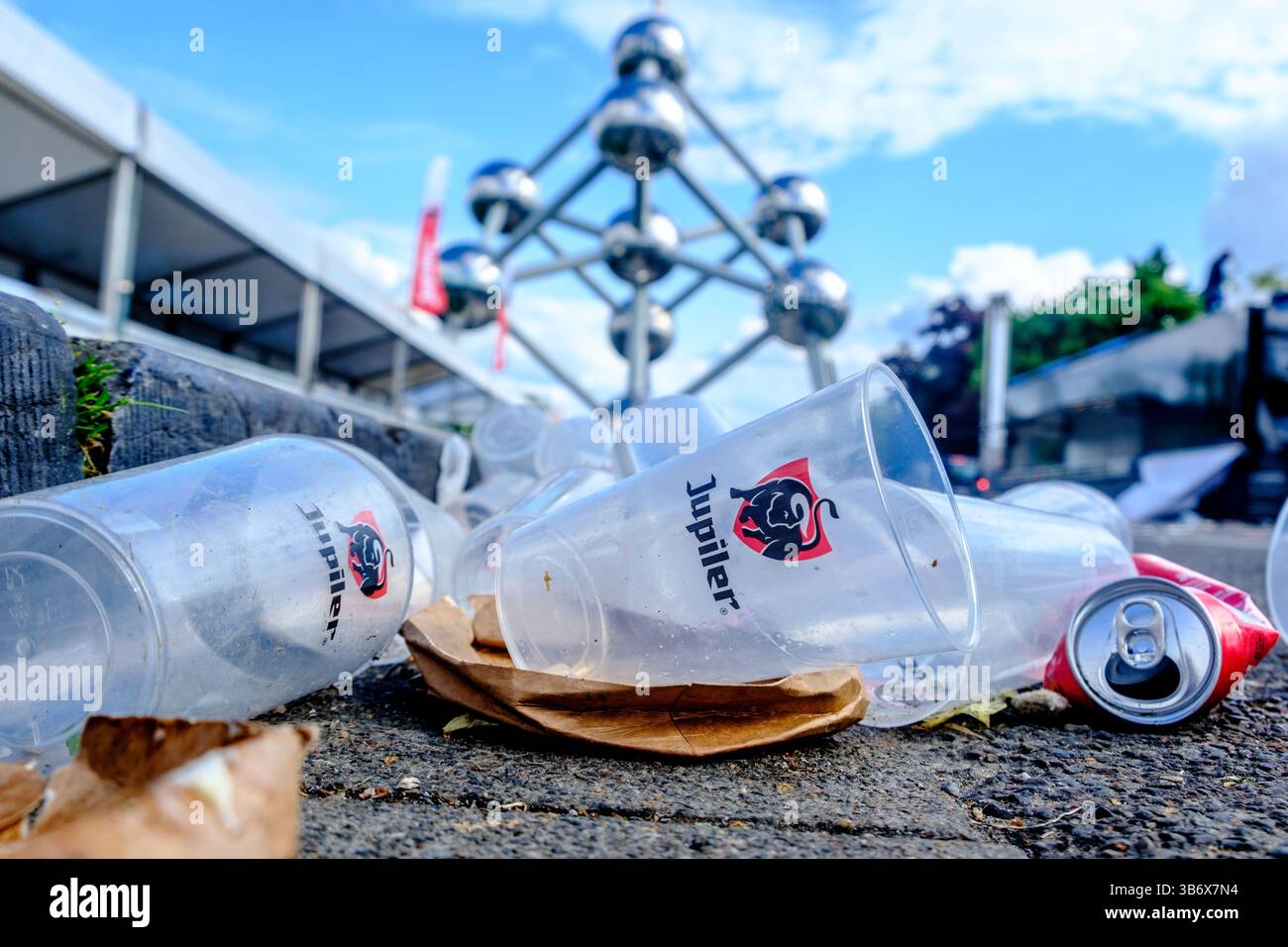 Empty beer cups pictured outside the stadium, before the final of the ...