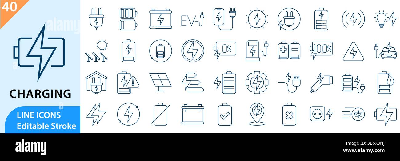 Electronic Charging, linear style icon set. Charging icon set ...