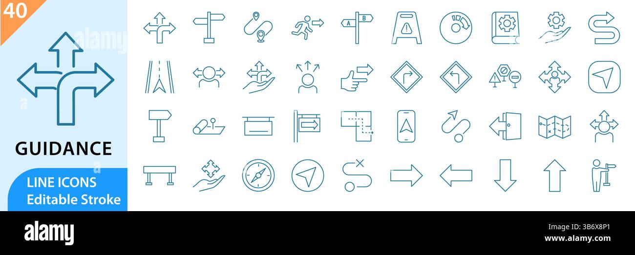 Guidance line icon set. line icons related to guides. Editable stroke ...