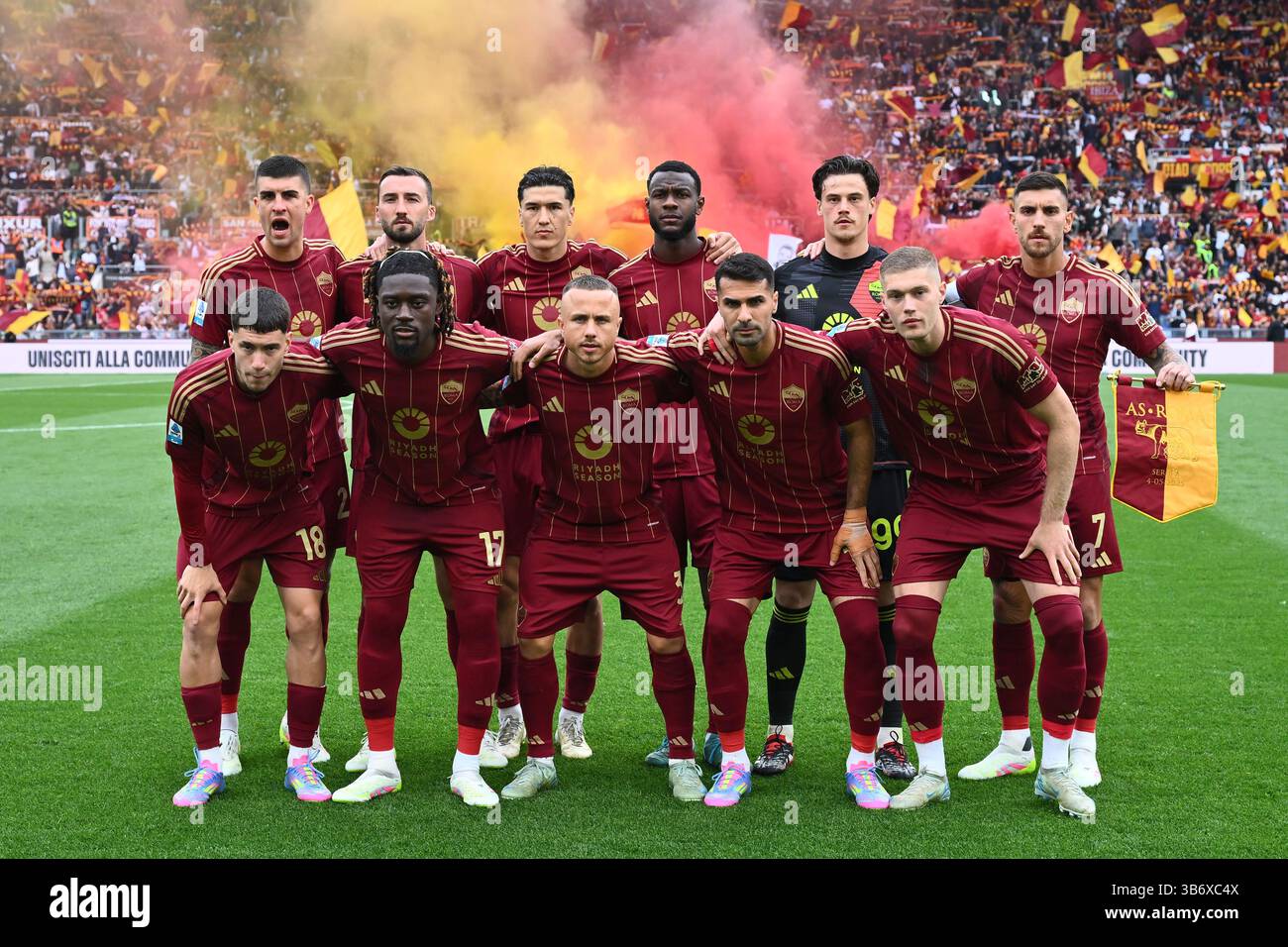 Rome, Italy. 04th May, 2025. A.S. Roma players pose for a team photo ...