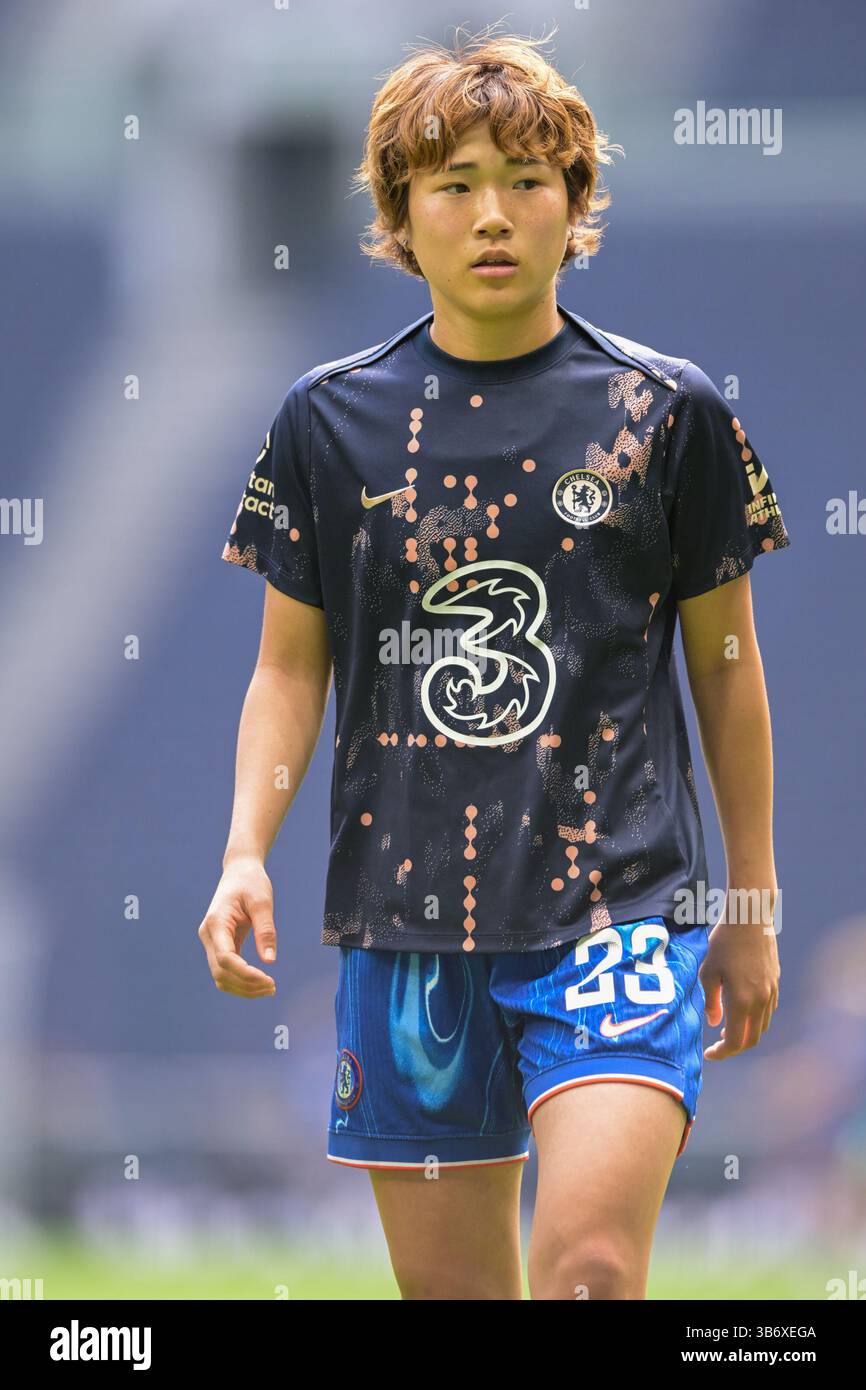 London, England on 4 May 2025. Maika Hamano of Chelsea Women during the warm up before the Women ...