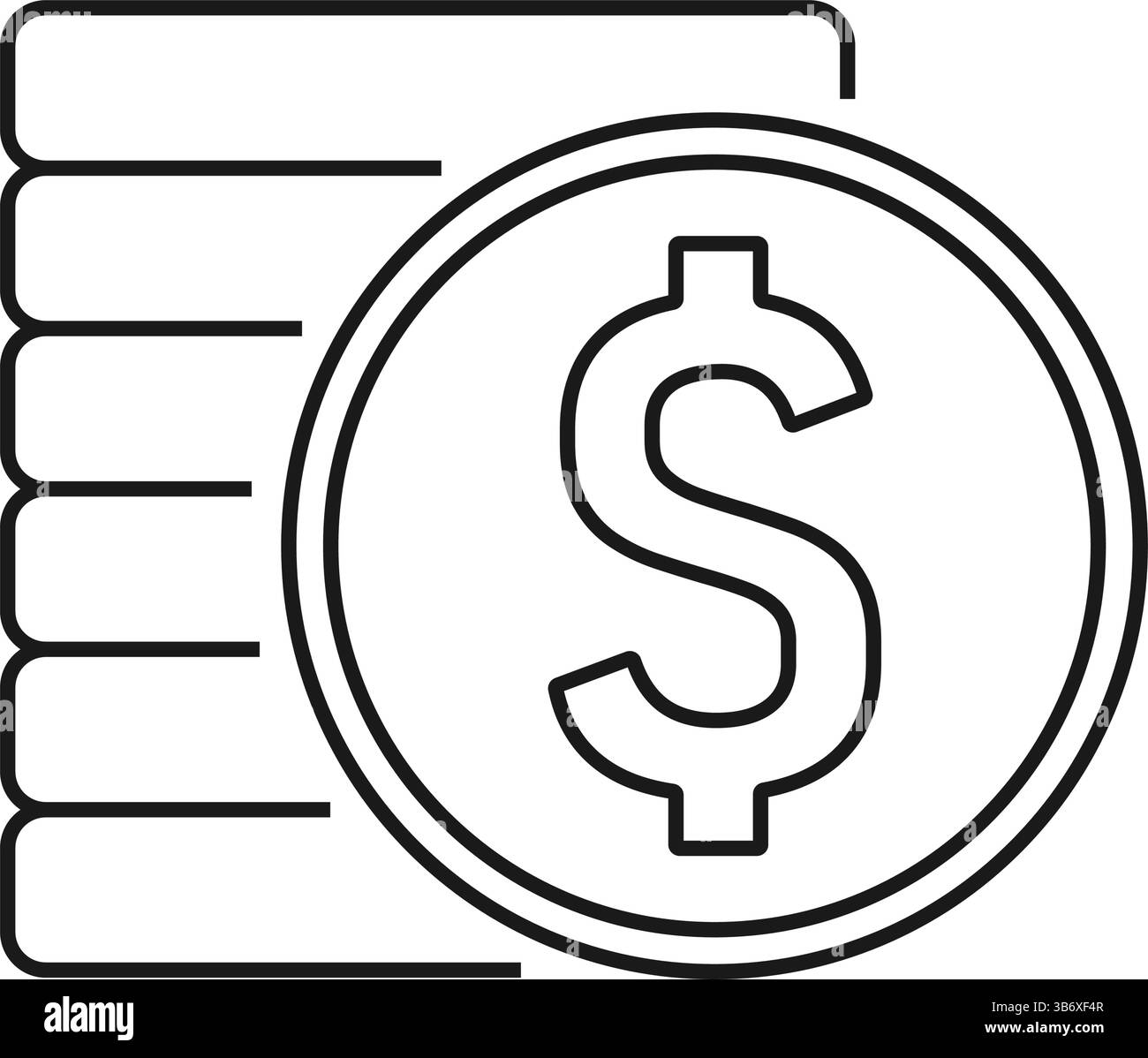 Stack of coins icon with dollar symbol, minimal black outline design on ...