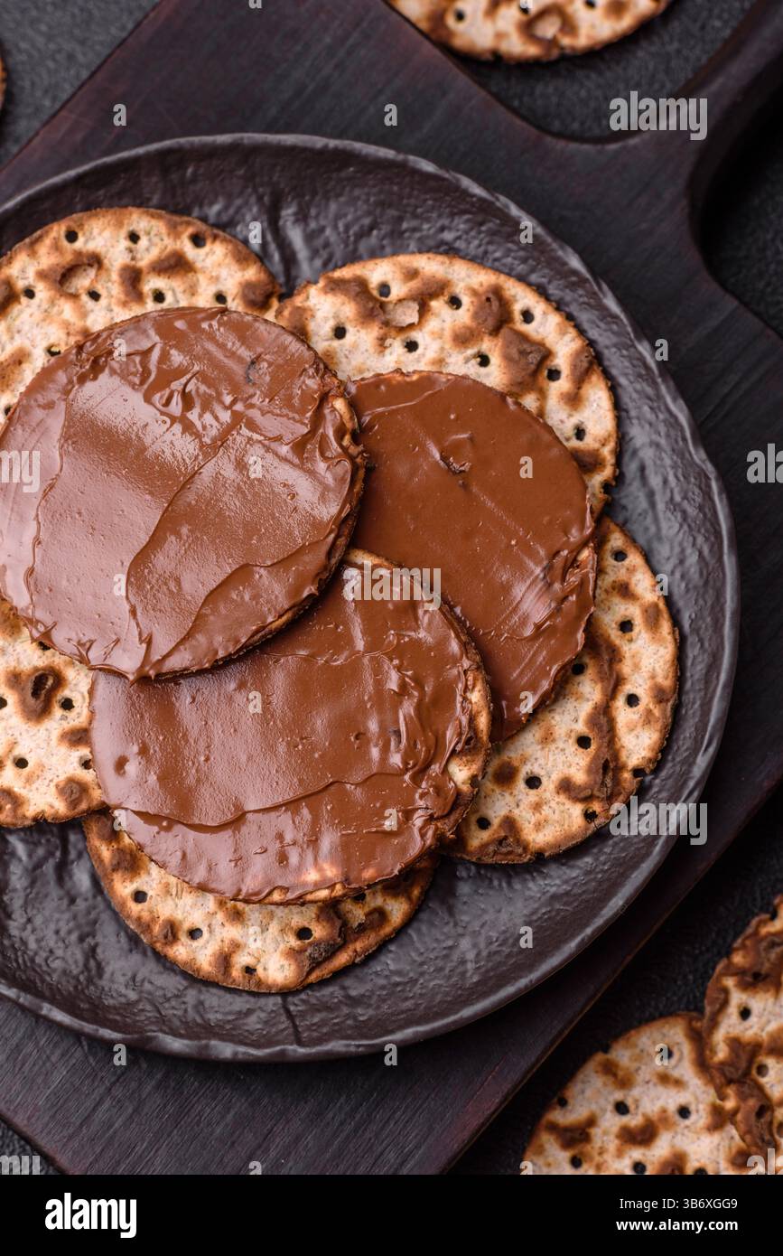 Matzah with chocolate paste for the Jewish holiday of passover for the ...